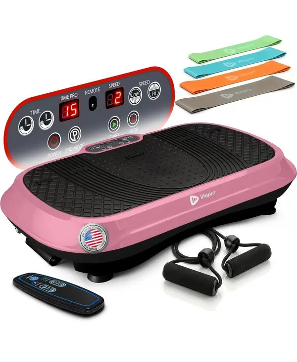 LIFEPRO Vibration Plate Machine – Whole Body Workout W/ Loop Bands For Weight Loss & Toning - Pink