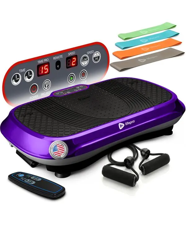 LIFEPRO Vibration Plate Machine – Whole Body Workout W/ Loop Bands For Weight Loss & Toning - Purple