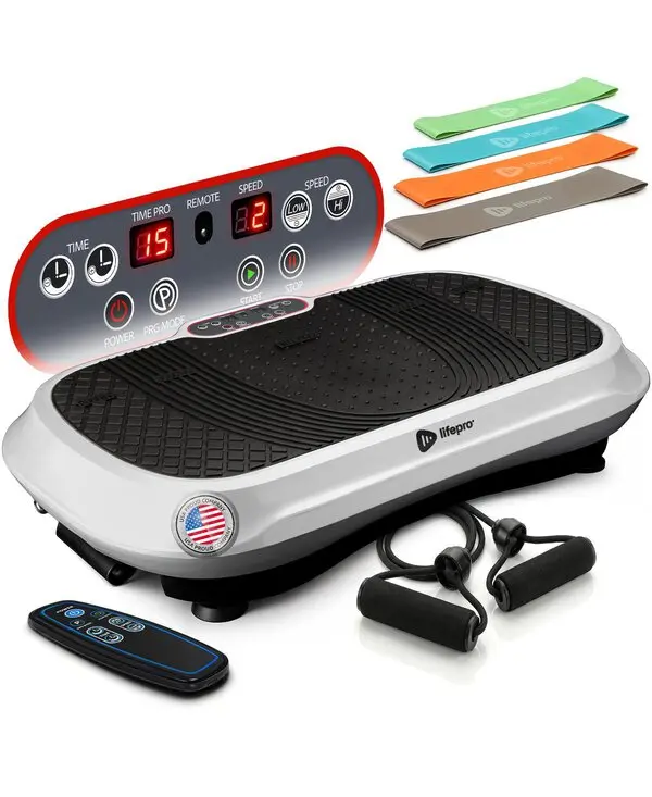 LIFEPRO Vibration Plate Machine – Whole Body Workout W/ Loop Bands For Weight Loss & Toning - White