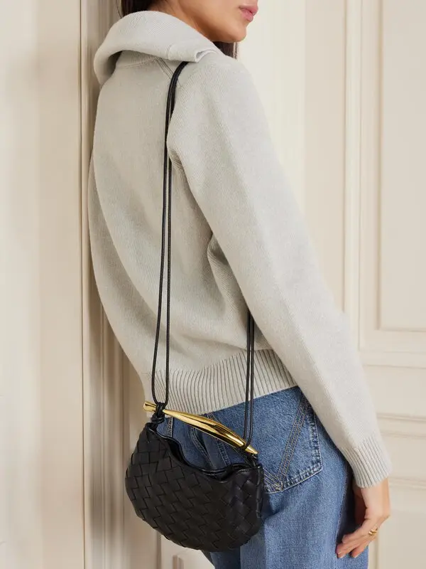 Bottega Veneta Sardine Mini Intrecciato Leather Shoulder Bag - Black