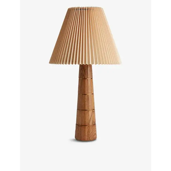 SOHO HOME Facet Fluted Solid Oak Table Lamp 70cm