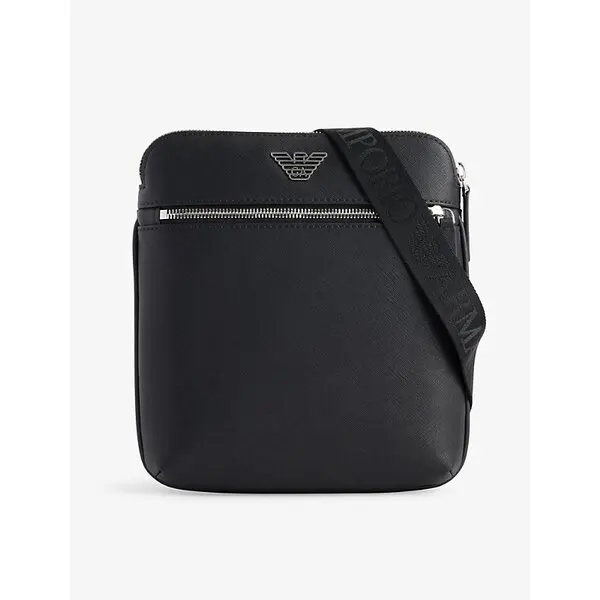 Emporio Armani Faux Leather Messenger Crossbody Bag - Black