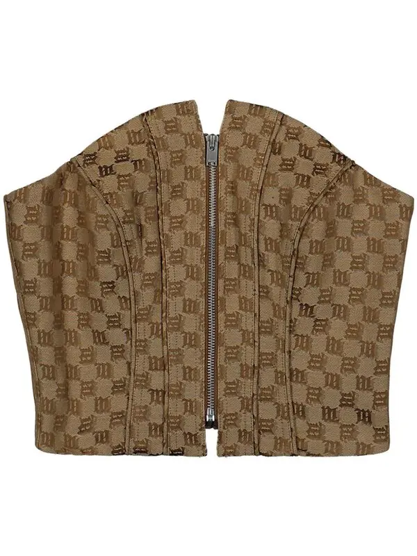 MISBHV Jacquard Monogram Corset Top - Neutrals