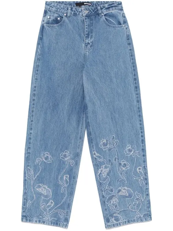 ROTATE BY BIRGER CHRISTENSEN Rhinestoned Wide-leg Jeans