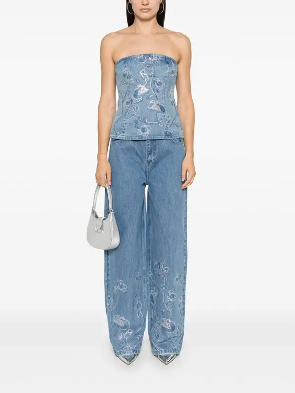 ROTATE BY BIRGER CHRISTENSEN Rhinestoned Wide-leg Jeans