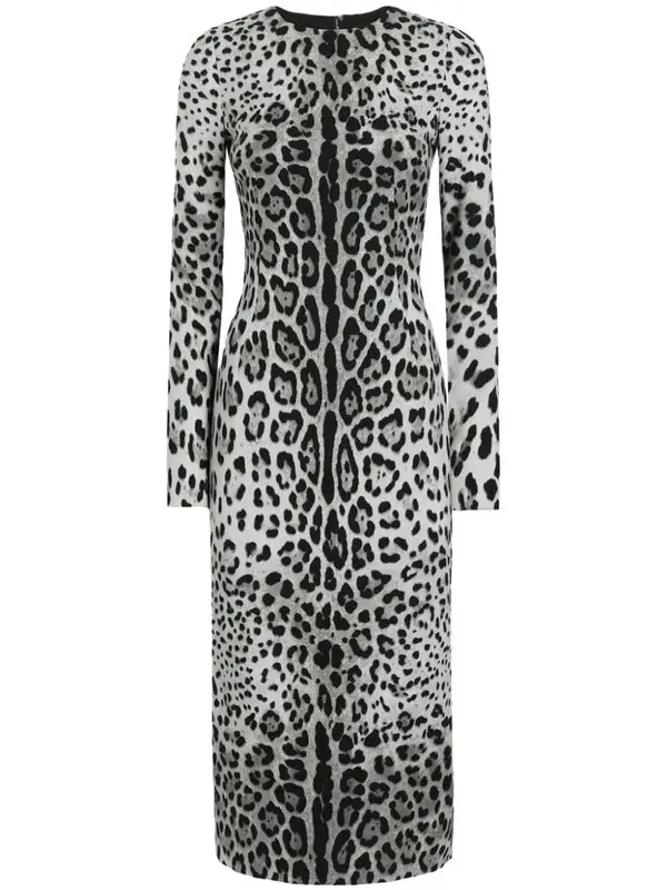 Dolce & Gabbana Leopard Print Midi Dress - Grey