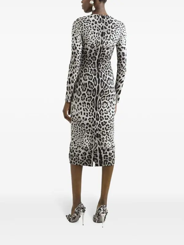 Dolce & Gabbana Leopard Print Midi Dress - Grey