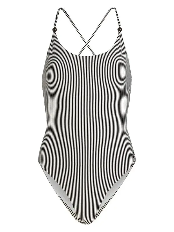 Karl Lagerfeld Ikon Striped Swimsuit - Black
