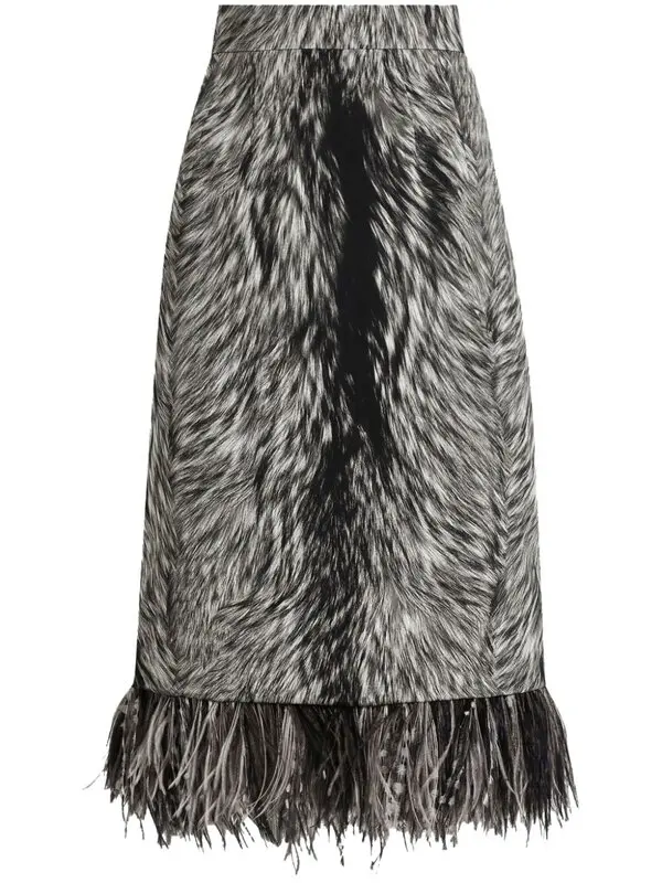 Dolce & Gabbana Feather-trim Faux-fur Skirt - Grey