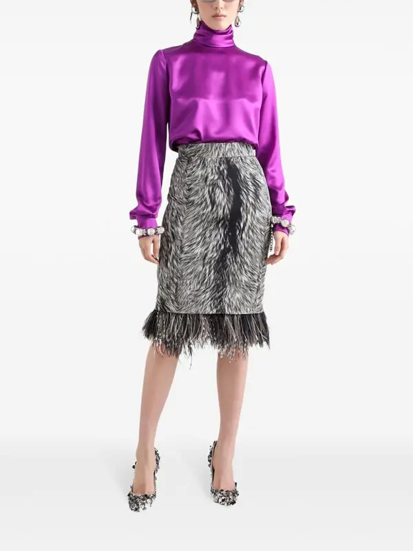Dolce & Gabbana Feather-trim Faux-fur Skirt - Grey