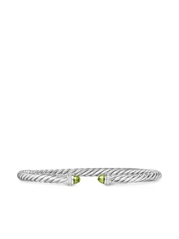 David Yurman Sterling Cablespira Peridot And Diamonds Bracelet - Silver