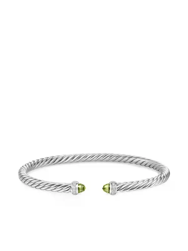 David Yurman Sterling Cablespira Peridot And Diamonds Bracelet - Silver