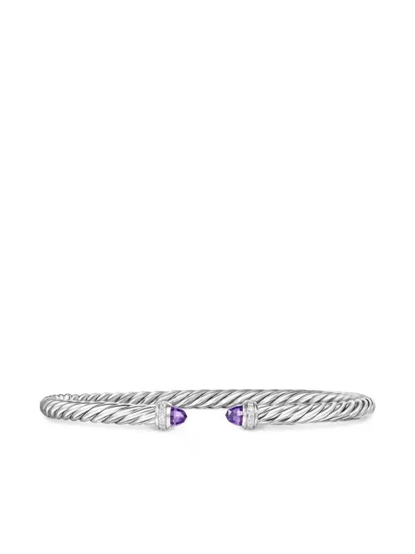 David Yurman Sterling Cablespira Diamond And Amethyst Bracelet - Silver
