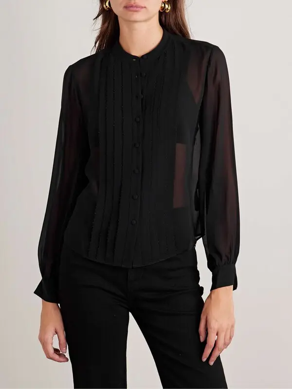 FRAME Bead-embellished Silk Crepe De Chine Blouse