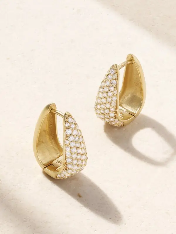 JENNIFER MEYER Mini Elongated Teardrop 18-karat Diamond Hoop Earrings - Gold