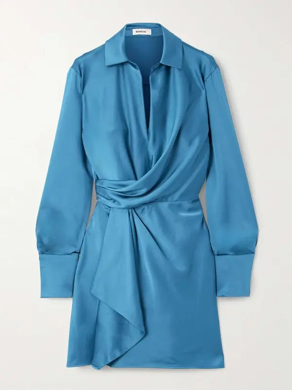 Simkhai Talit Draped Satin Mini Dress - Blue