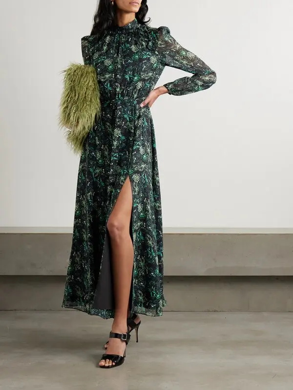 saloni jacqui b belted floral silk midi dress Jacqui-B Belted Floral Silk Midi Dress
