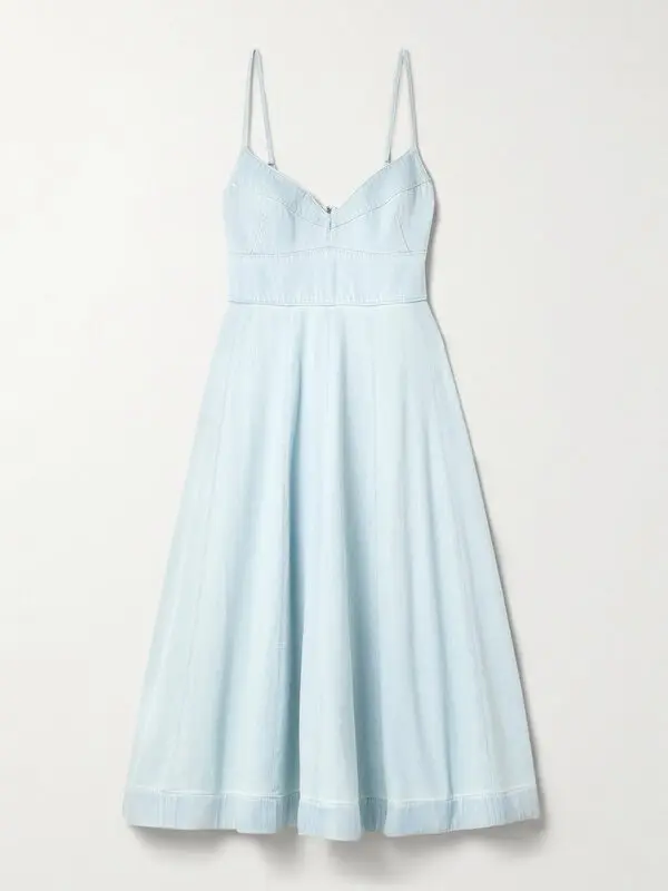 Zimmermann Acacia Paneled Denim Midi Dress In Blue - 40% Off | Editorialist