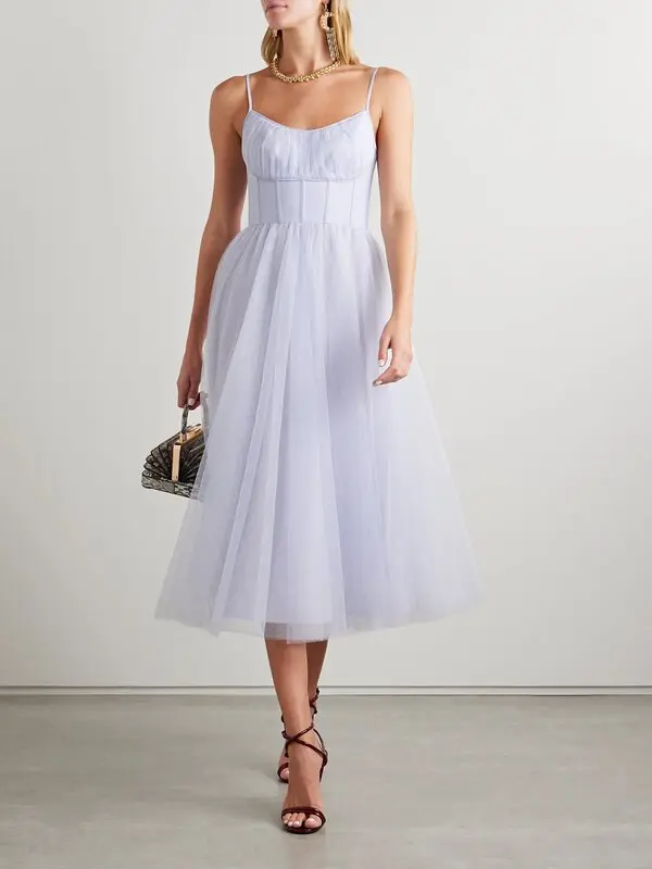 Zimmermann Pleated Tulle Midi Dress