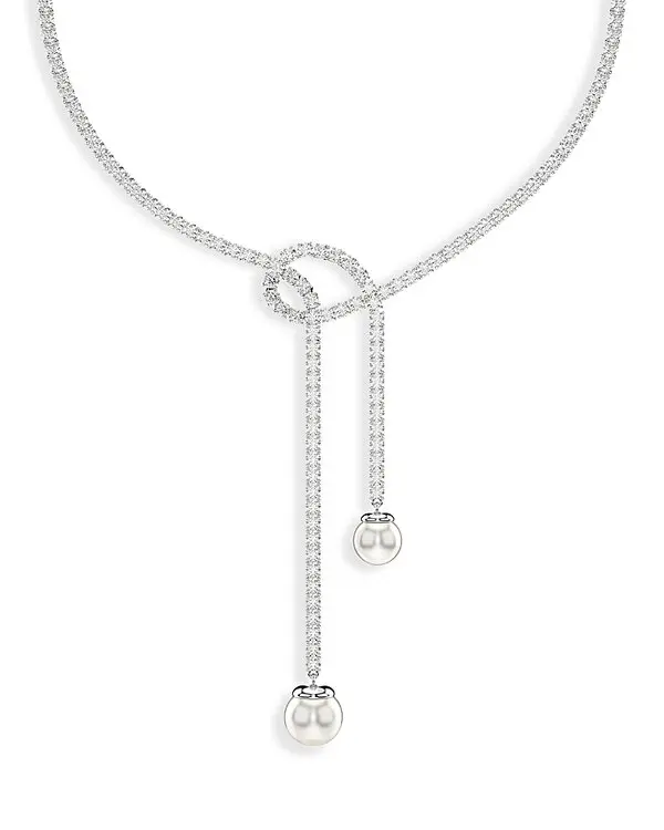 SWAROVSKI Matrix Crystal & Imitation Pearl Lariat Necklace - Silver