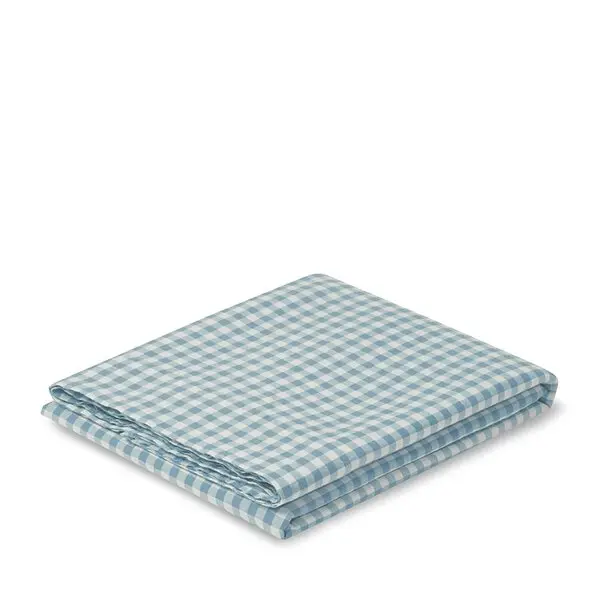 PIGLET IN BED Gingham Linen Flat Sheet - Warm Blue Gingham