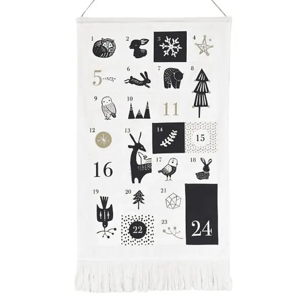 WEE GALLERY 24 Pocket Advent Calendar Winter Animals - Black/gold And White