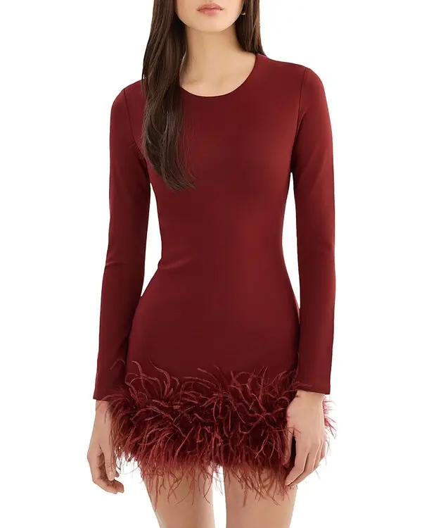 LAMARQUE Bahira Feathered Dress - Syrah