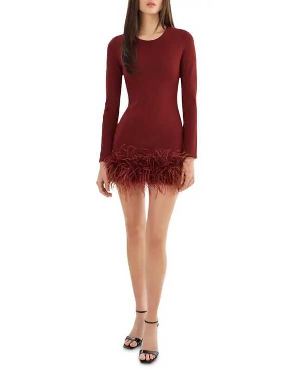 LAMARQUE Bahira Feathered Dress - Syrah