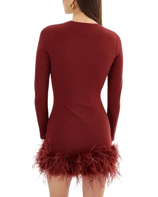 LAMARQUE Bahira Feathered Dress - Syrah