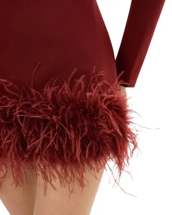 LAMARQUE Bahira Feathered Dress - Syrah