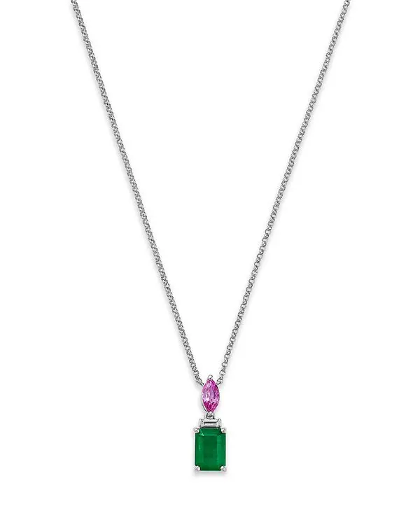 Bloomingdale'S Emerald, Pink Sapphire & Diamond Pendant Necklace - Green/pink