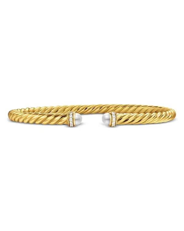 David Yurman Cablespira Flex Bracelet With Pearls And Diamonds - Cultured Freshwater Pearls/gold