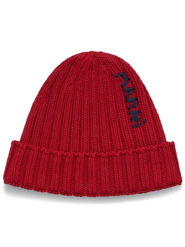 Marni Logo-embroidered Cotton Beanie - Red