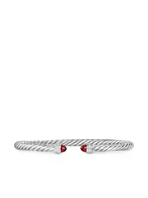 David Yurman Cablespira Garnet And Diamond Bracelet - Silver