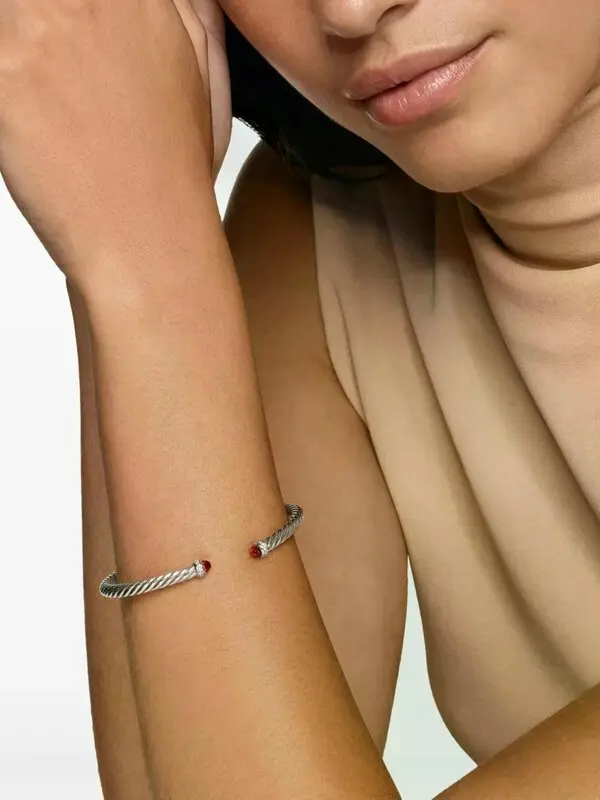 David Yurman Cablespira Garnet And Diamond Bracelet - Silver