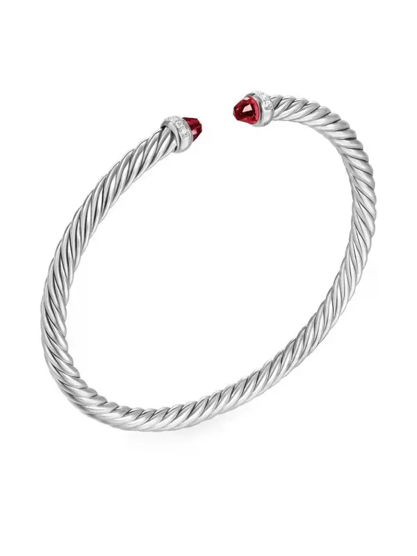 David Yurman Cablespira Garnet And Diamond Bracelet - Silver