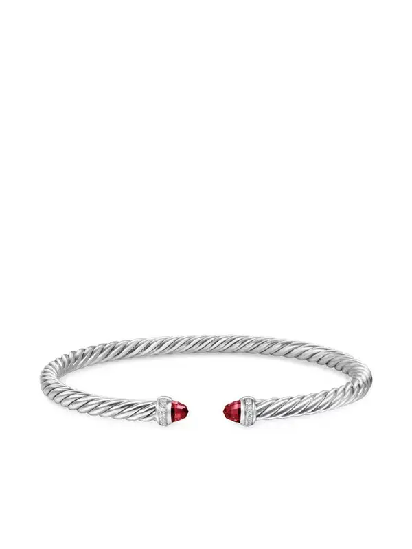 David Yurman Cablespira Garnet And Diamond Bracelet - Silver