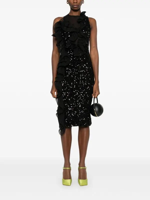 ROTATE BY BIRGER CHRISTENSEN Sequinned Midi Dress With Ruffled Detailing