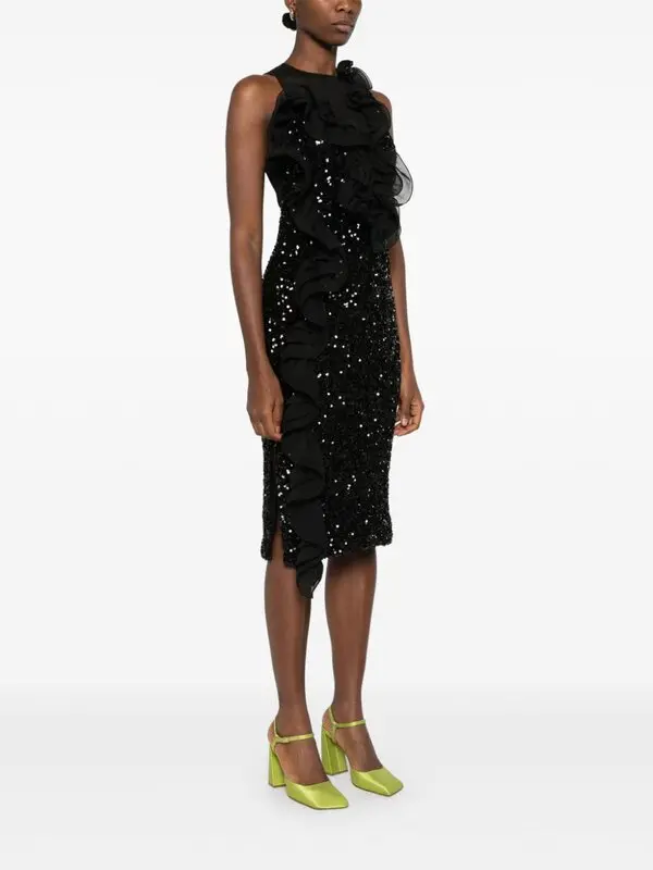 ROTATE BY BIRGER CHRISTENSEN Sequinned Midi Dress With Ruffled Detailing