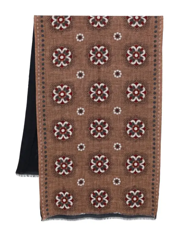 DELL'OGLIO Floral-print Scarf - Brown