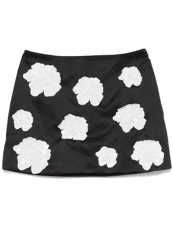 ROTATE BY BIRGER CHRISTENSEN Floral Appliqué Mini Skirt - Black