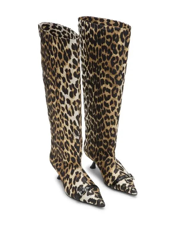 GANNI Leopard-print Knee-length Boots - Brown