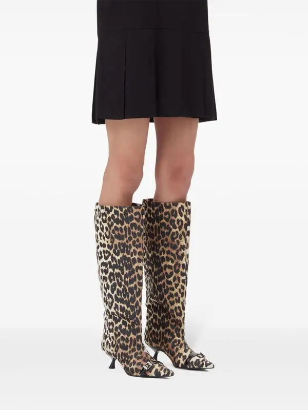 GANNI Leopard-print Knee-length Boots - Brown