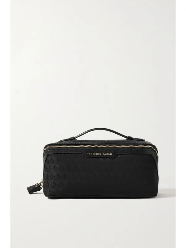 ANYA HINDMARCH Dressing Table Leather-trimmed Logo-jacquard Nylon Cosmetics Case - Black