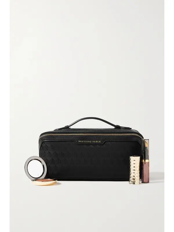 ANYA HINDMARCH Dressing Table Leather-trimmed Logo-jacquard Nylon Cosmetics Case