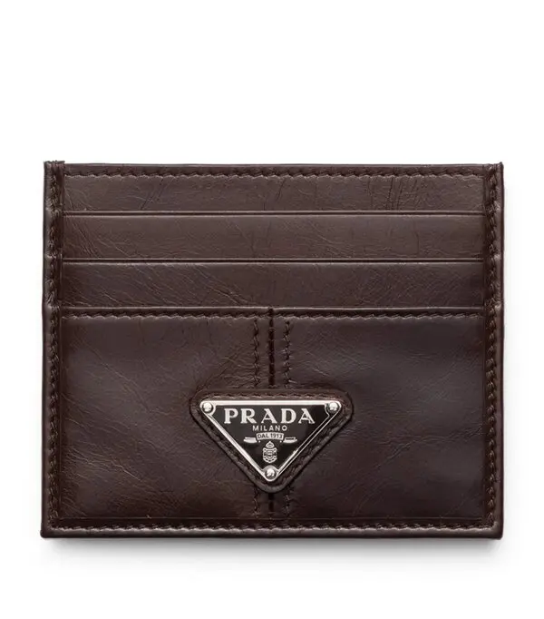 Prada Leather Triangle Card Holder - Brown
