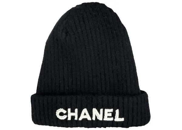 Chanel Sequin Letter Logo Beanie - Aa8446 Black