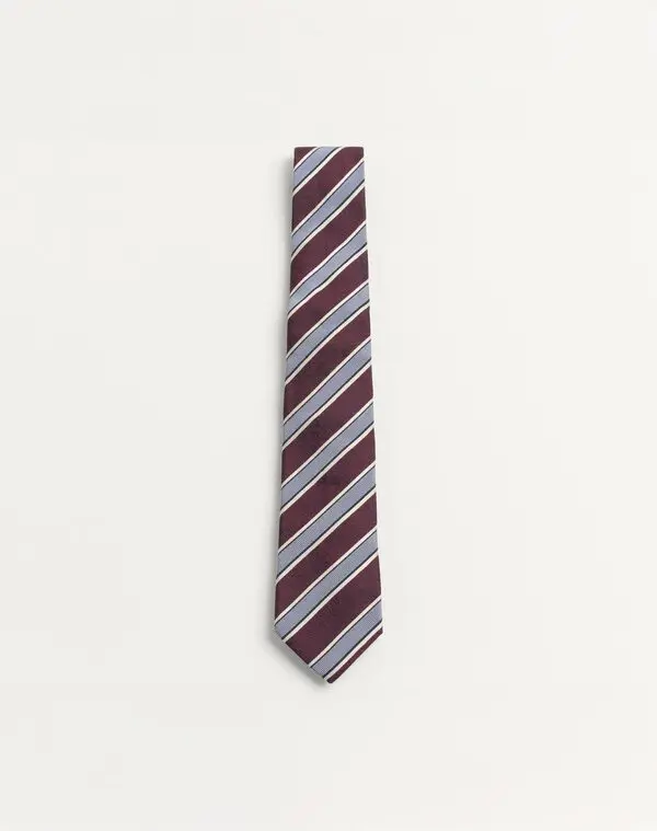Valentino Garavani Regimental Jacquard Silk Neck Tie - Maroon/azure