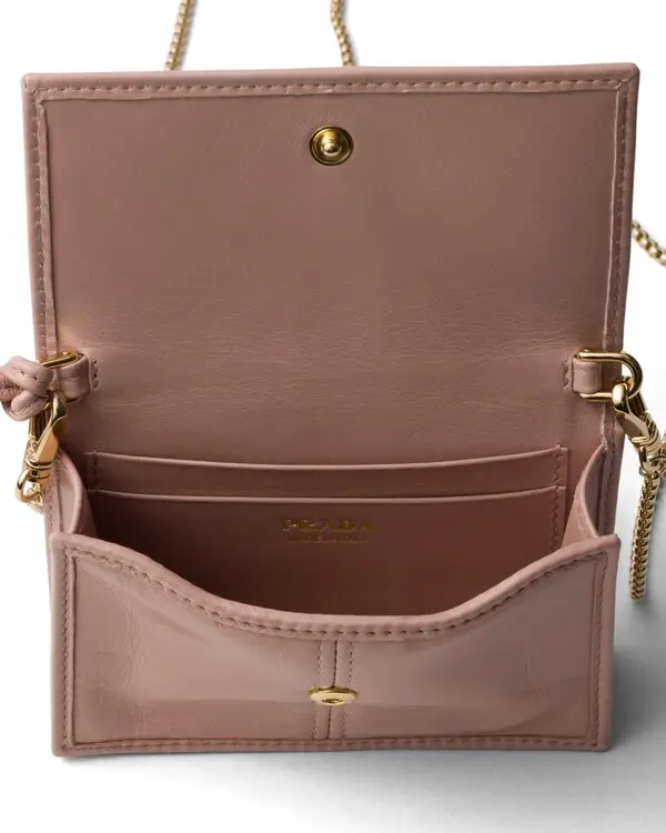 Prada Leather Card Holder With Shoulder Strap