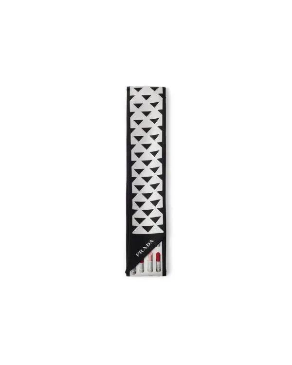 Prada Printed Silk Twill Skinny Scarf - Black